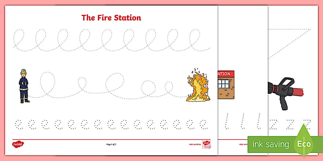 The Fire Station Aistear Pencil Control Worksheets - Twinkl