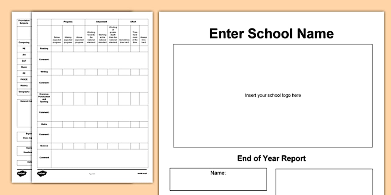 Printable End of Year School Report Template - Editable