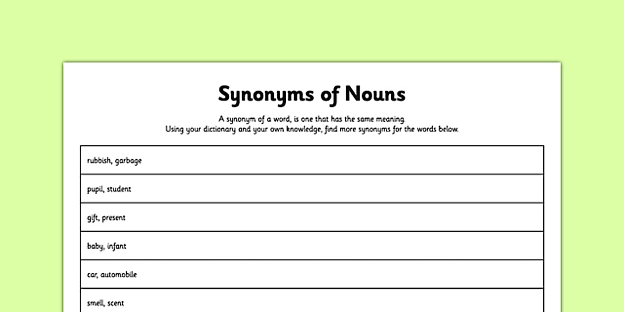 Synonyms of Nouns (teacher made) - Twinkl
