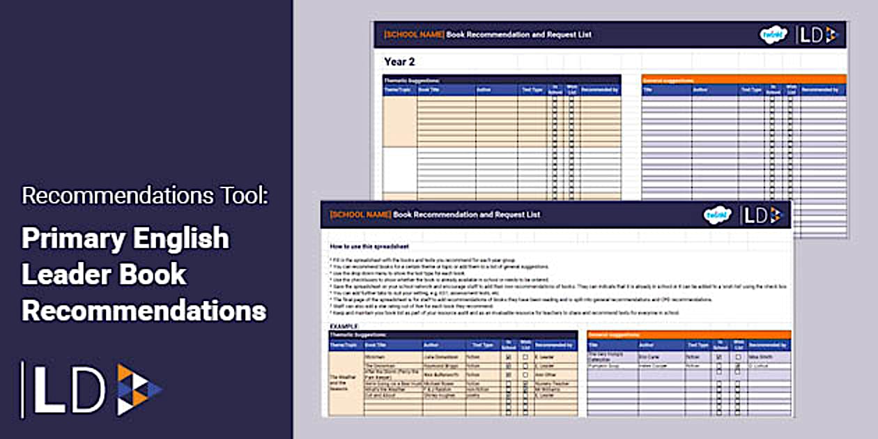 Primary English Leader Book Recommendations Tool