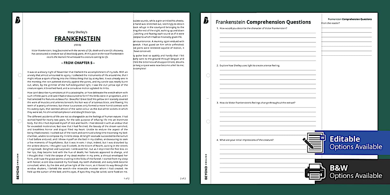 Frankenstein Reading Comprehension (Teacher-Made) - Twinkl
