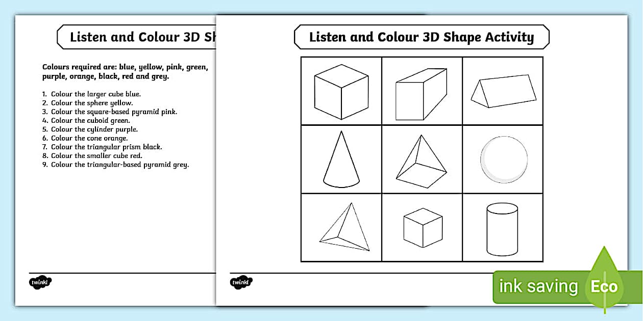 Listen and Colour 3D Shapes Activity | Twinkl - Twinkl