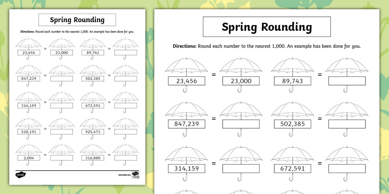 Fourth Grade Rounding to the Nearest 1,000 Spring Worksheet