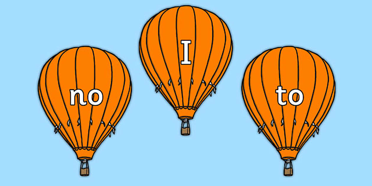 Phase 2 Tricky Words on Orange Hot Air Balloons - Twinkl