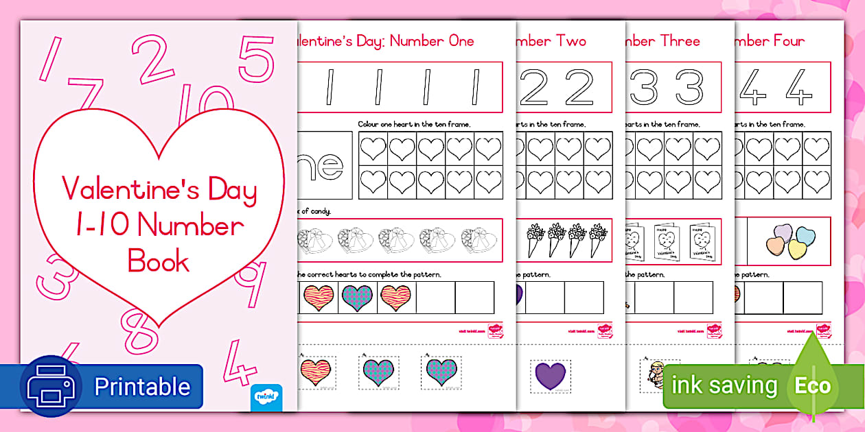 Valentine's Day Number Workbook | 1-10 Number Practise