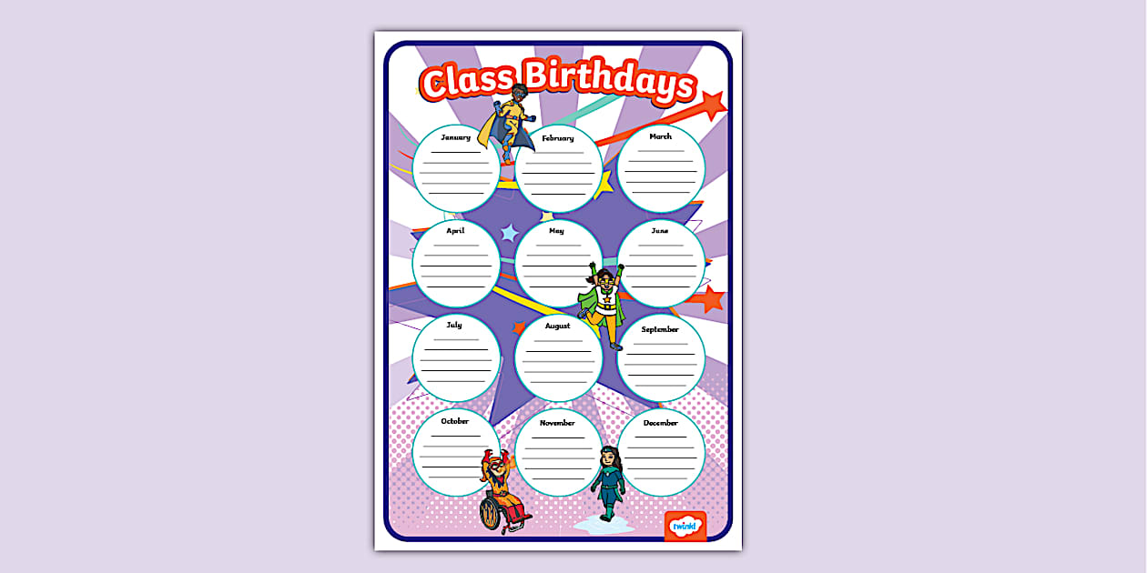 Superhero-Themed Class Birthdays Display Poster - Twinkl