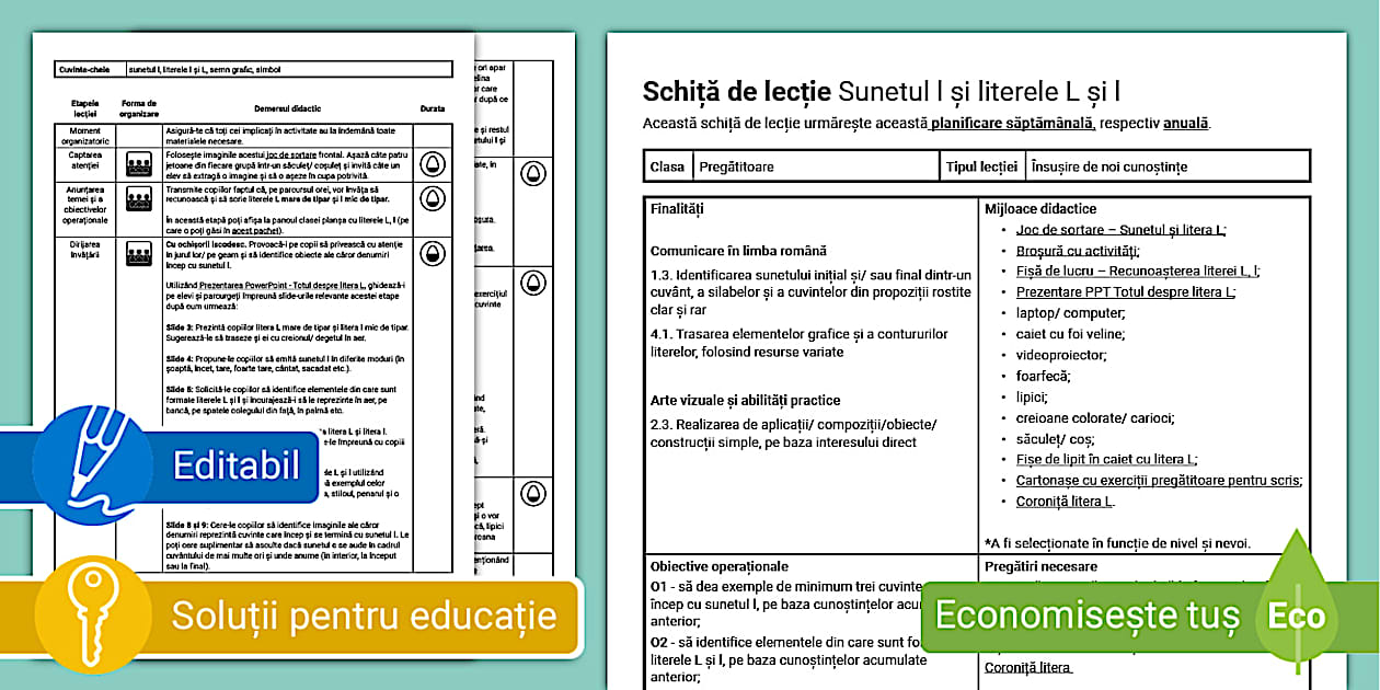Predare sunetul, literele l, L – Schiță lecție pregătitoare