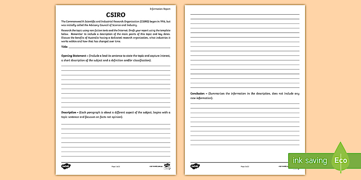 CSIRO Report Writing Template (teacher made) - Twinkl