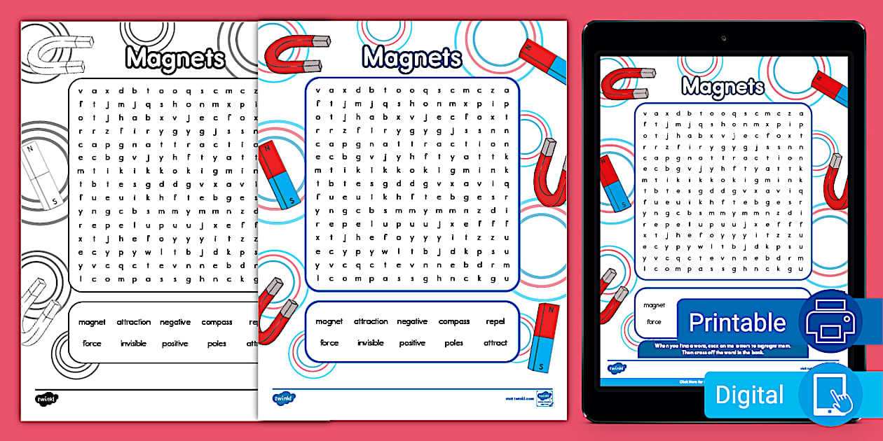 Magnets Word Search for K-2nd Grade (teacher made) - Twinkl