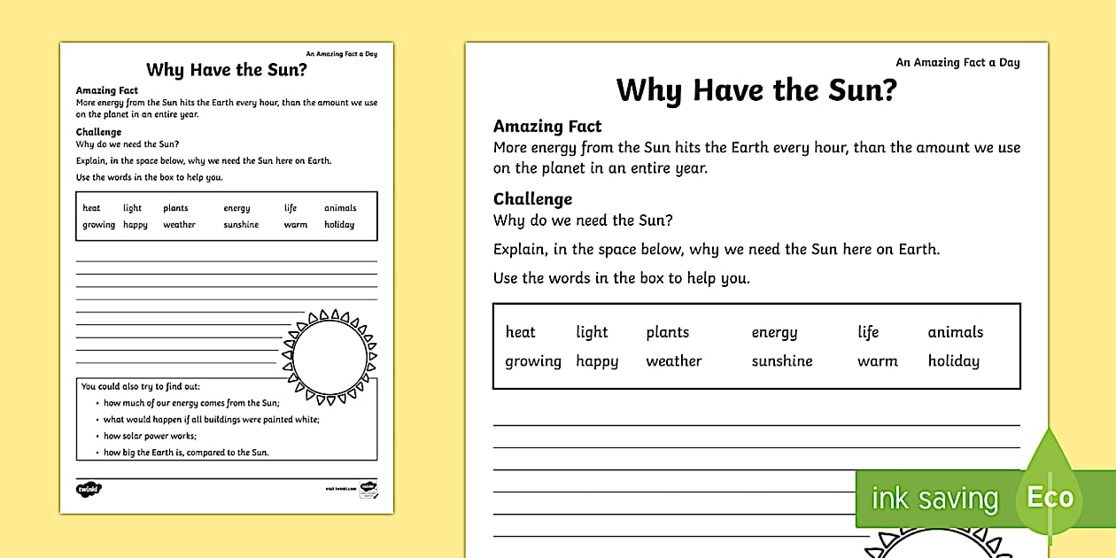 Editable Why Have the Sun? Worksheet (Hecho por educadores)