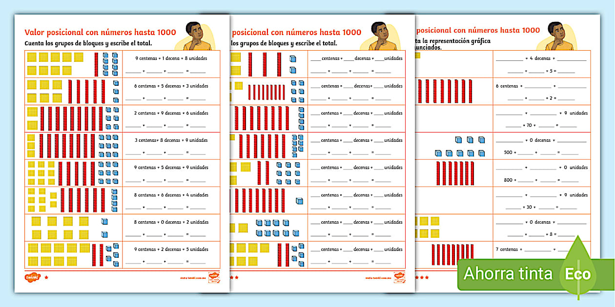 Hoja de actividad: Valor posicional hasta el 1000 - Twinkl