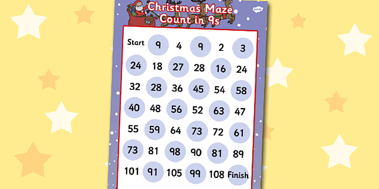 Christmas Counting in 9s Maze Activity (teacher made)