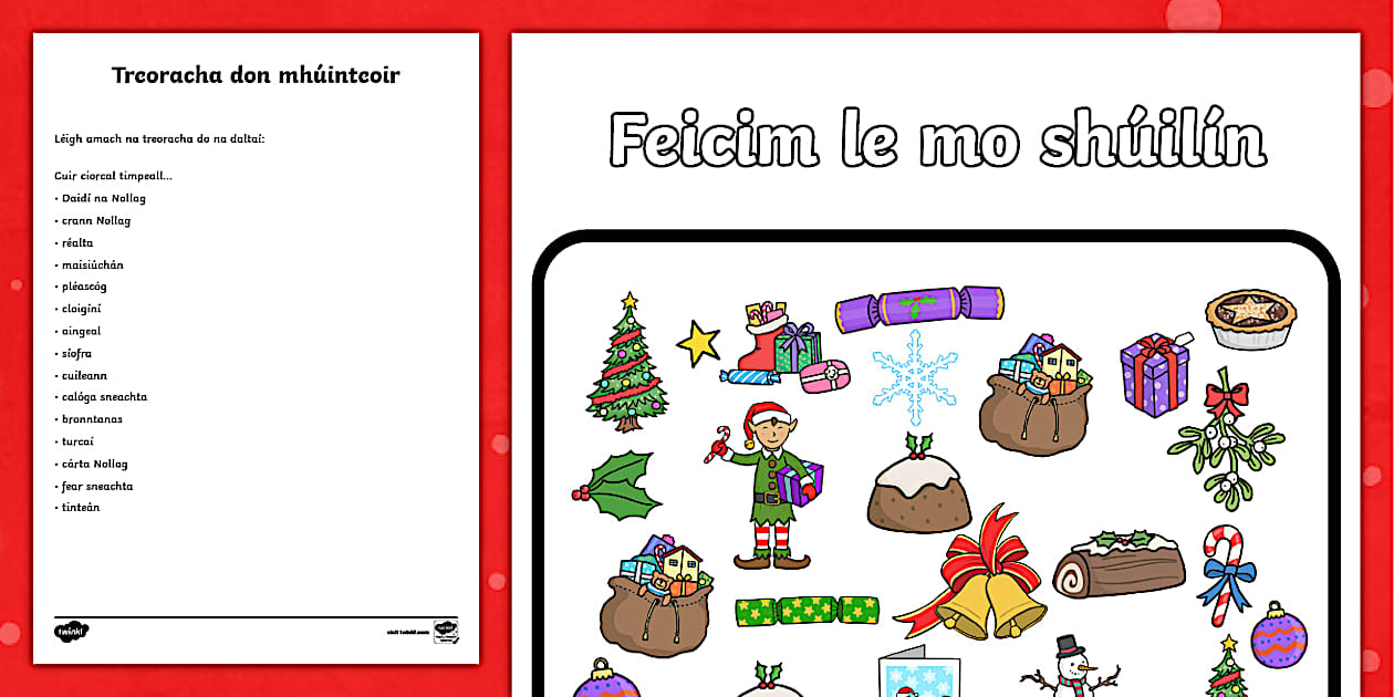 Black and White Irish Christmas I Spy Worksheet - Twinkl