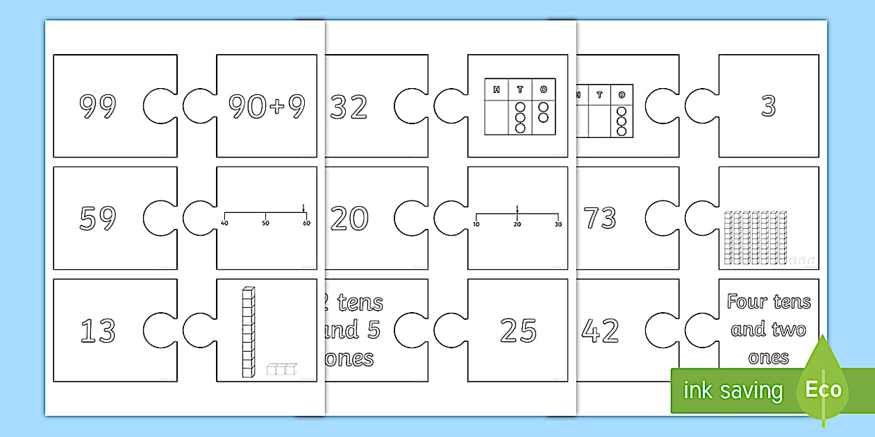 Numbers 1 to 100 Different Representations Jigsaw Activity