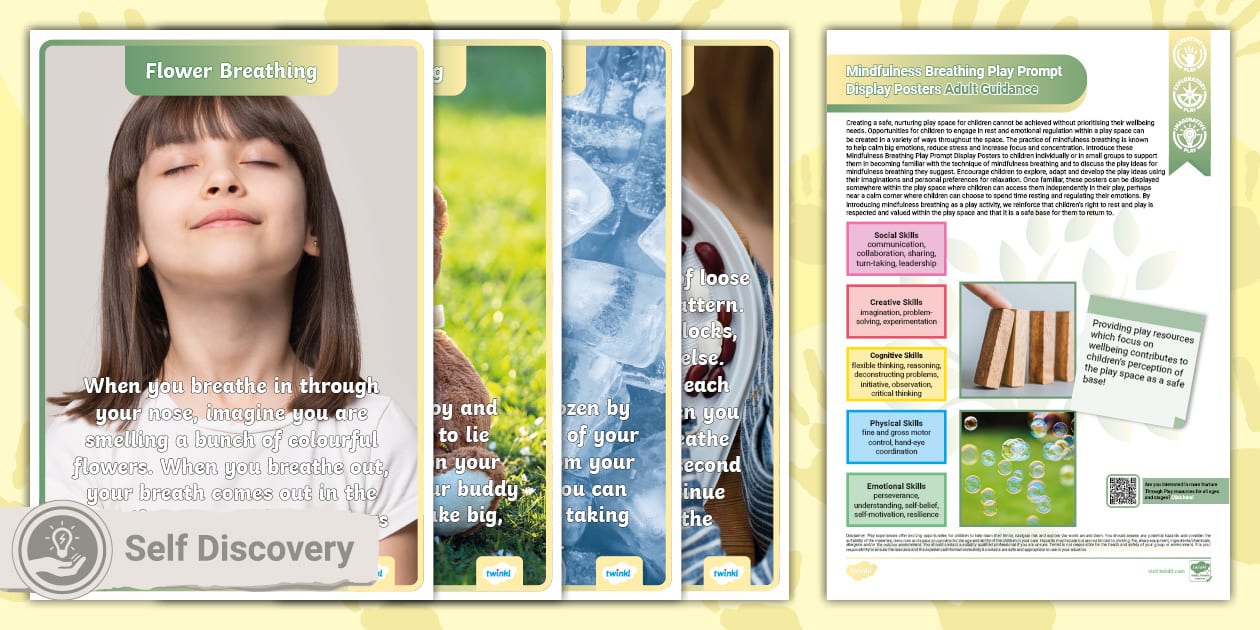 Mindfulness Breathing Play Prompt Display Posters - Twinkl