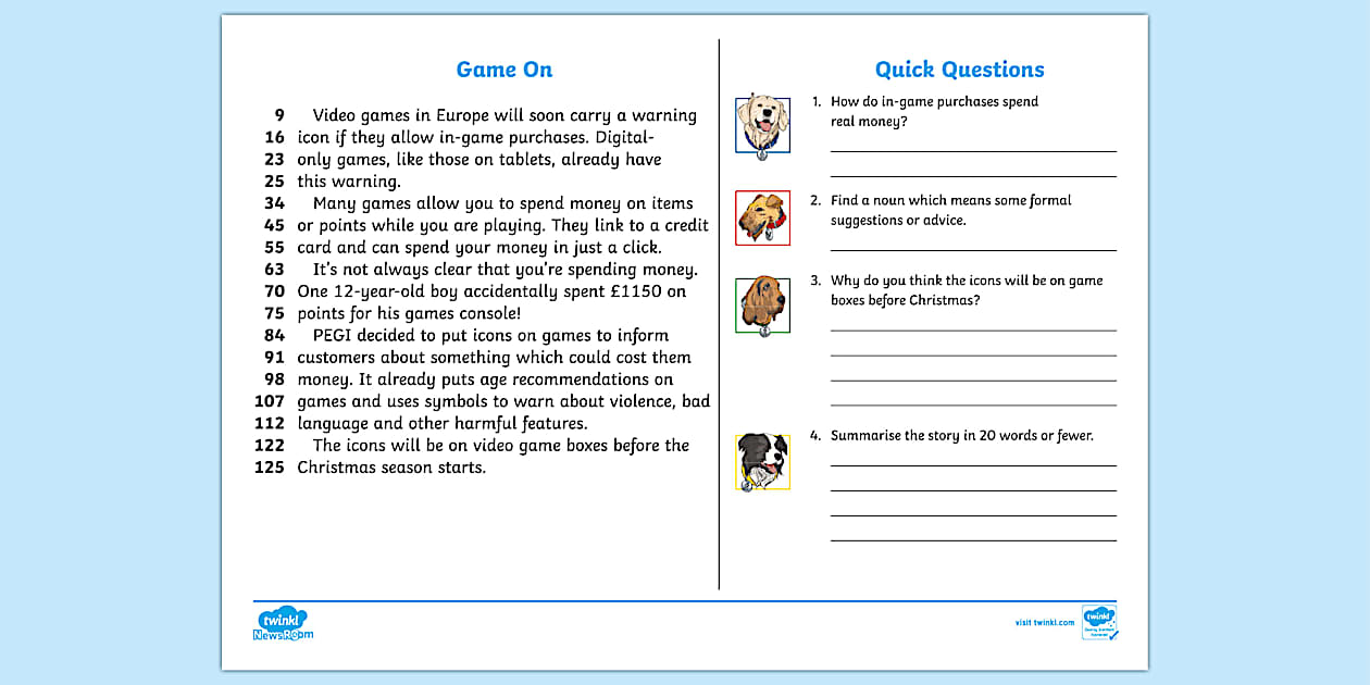 UKS2 Game On Daily News 60-Second Read Activity Cards