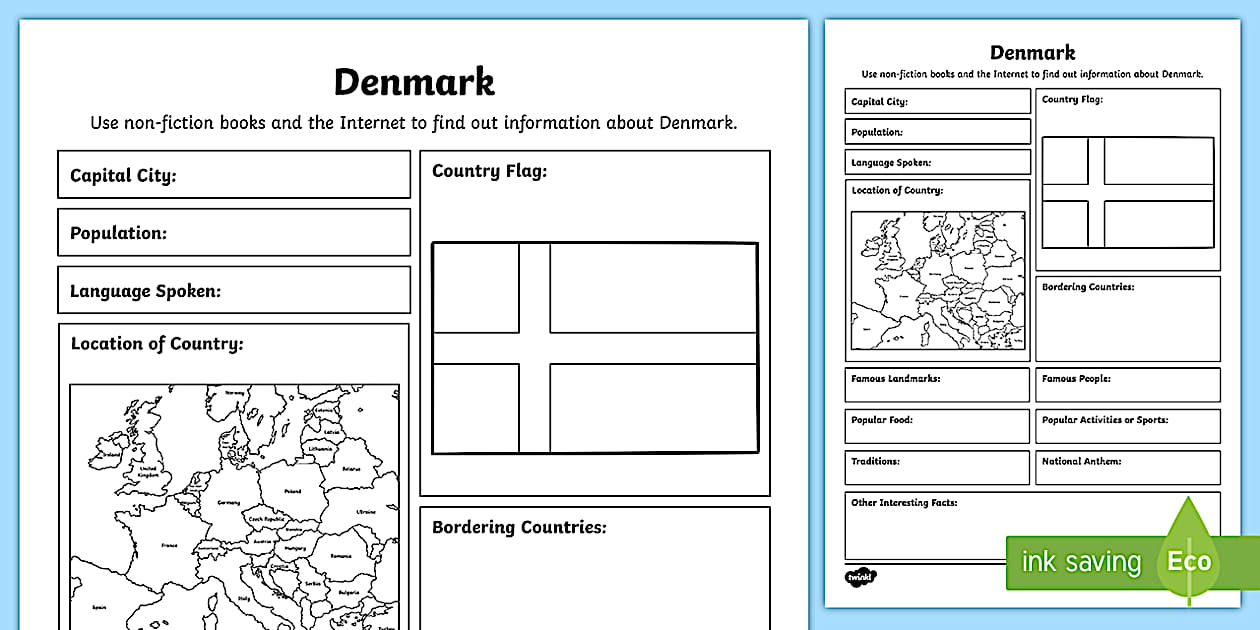 Denmark Fact File Writing Template (profesor hizo) - Twinkl