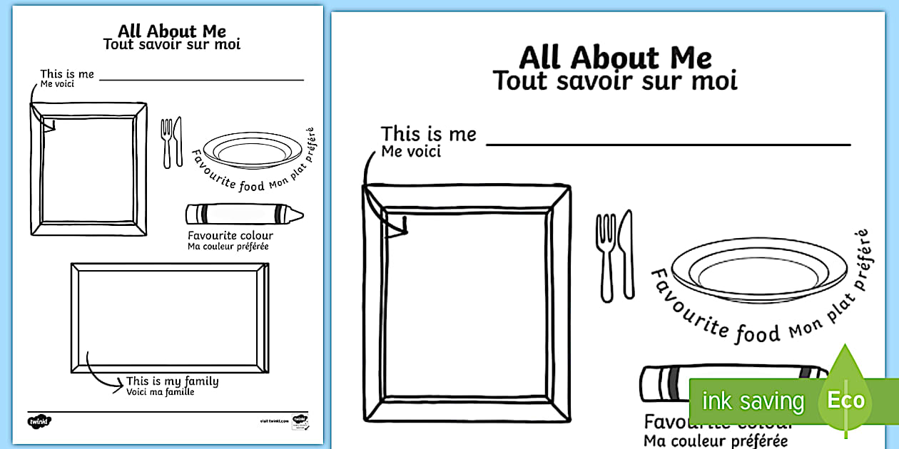 Editable All About Me Colouring and Drawing Worksheet English/French