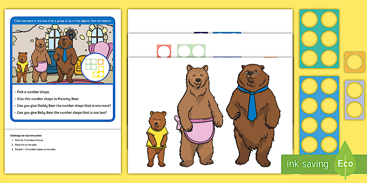 EYFS Maths One More, One Less Challenge: The Three Bears Number Shape
