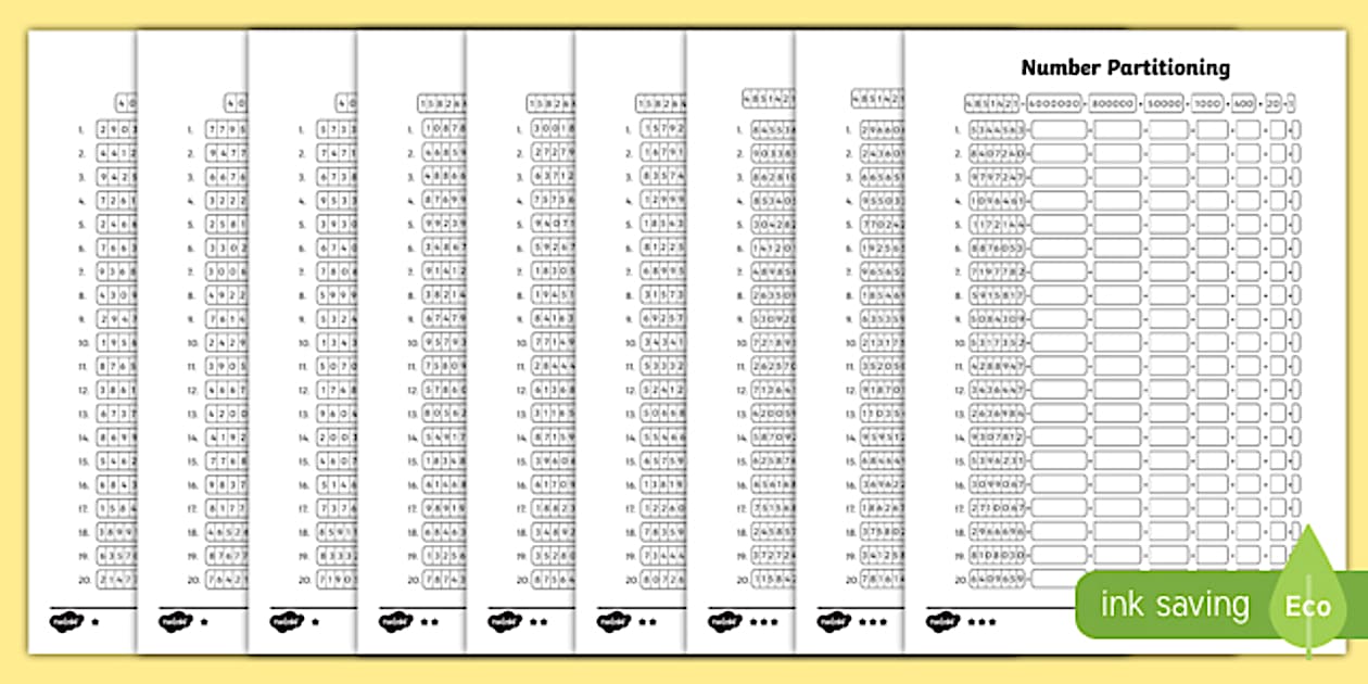 Printable Year 5 Maths Worksheets Partitioning - Twinkl