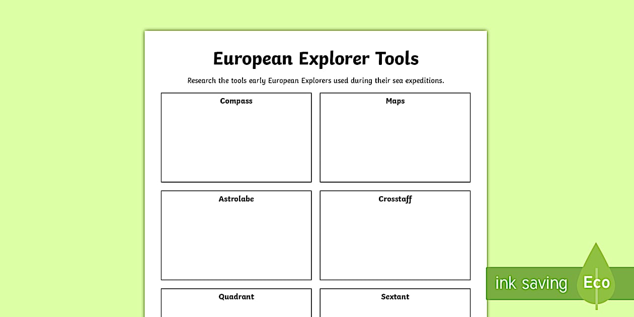 Early European Explorers Navigation Tools Research Worksheet / Worksheet