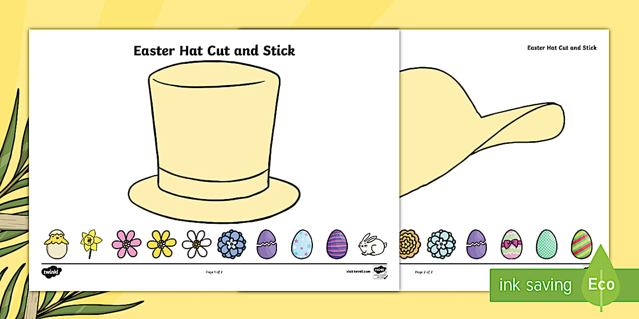 Black and White Easter Hat Cut and Stick Activity - Twinkl