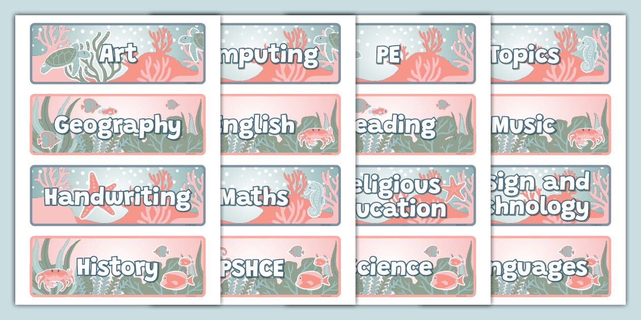 Under the Sea Themed Subject Book Labels - Twinkl