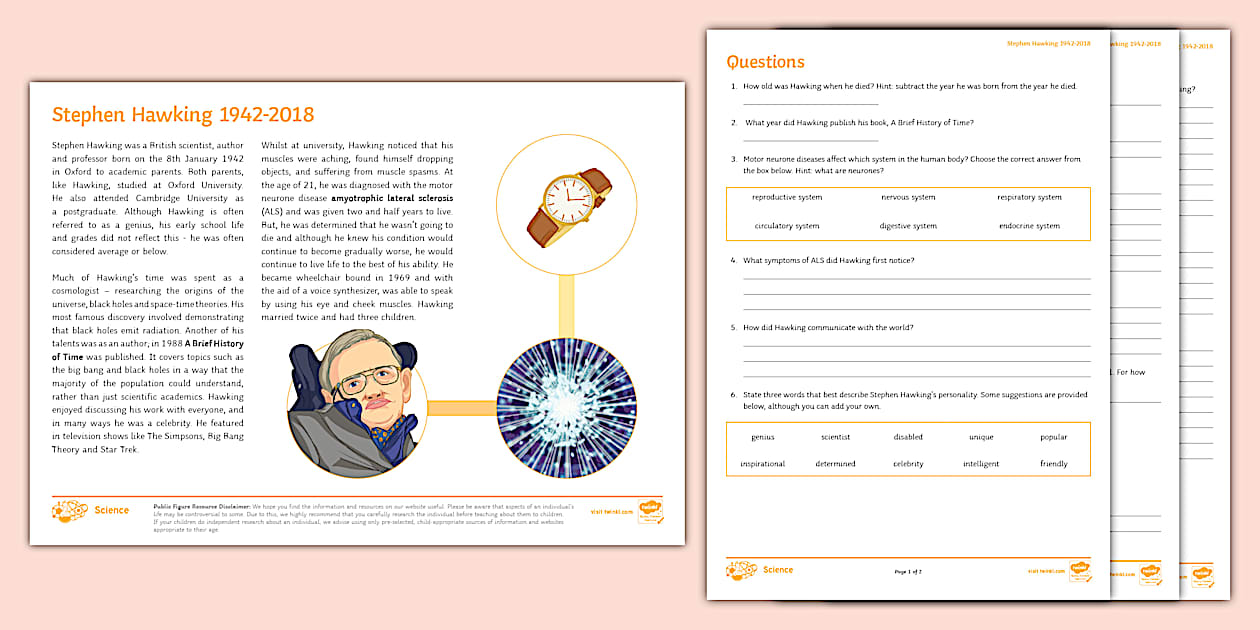 Stephen Hawking Differentiated Reading Comprehension.