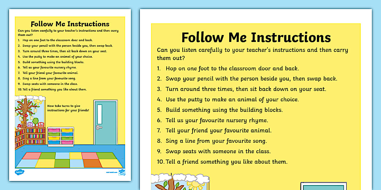Language Skills: Follow Me Instructions Foundation Stage