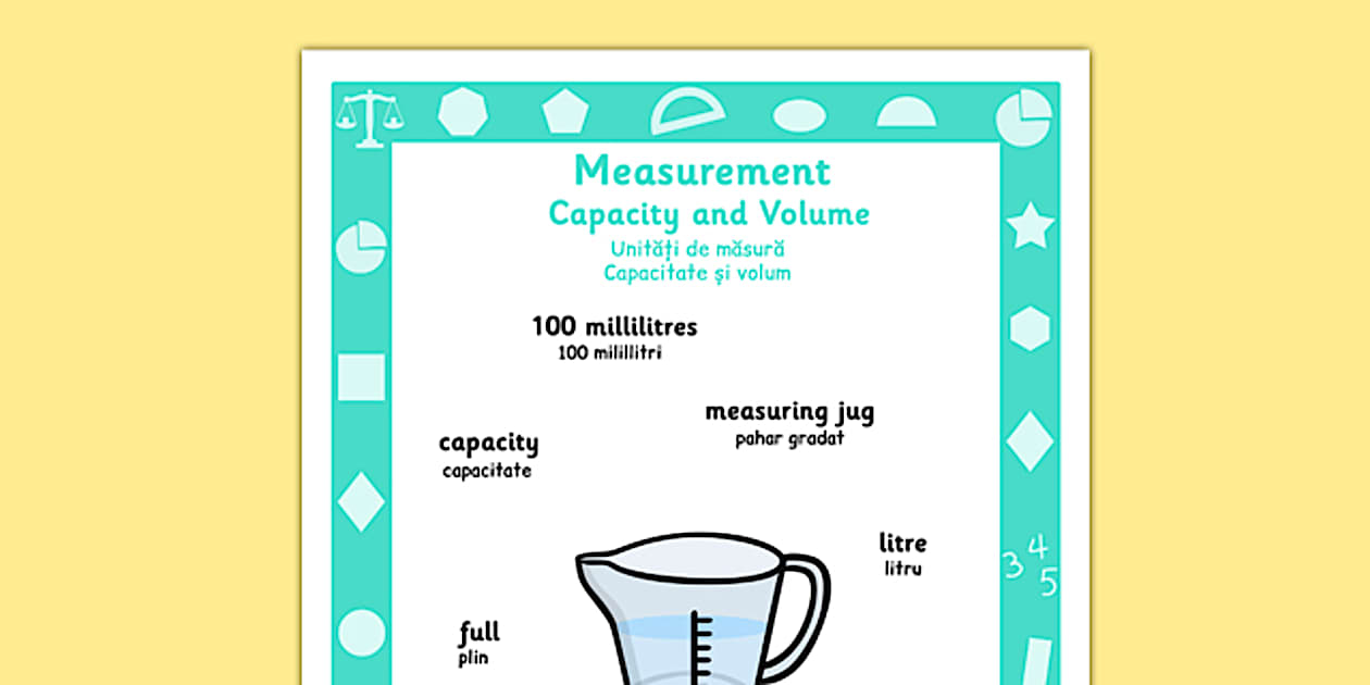 Key Stage 1 Measurement Capacity and Volume Poster Romanian Translation
