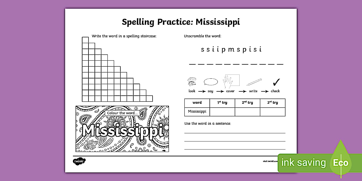 Mississippi Spelling Practice Worksheet (Teacher-Made)