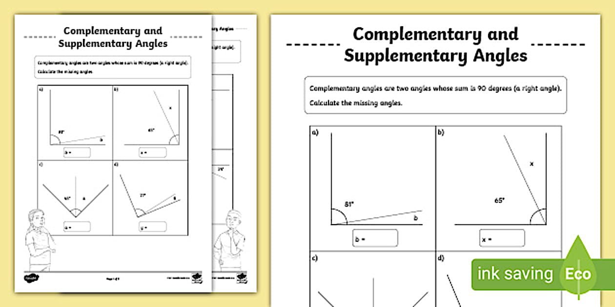 Complementary And Supplementary Angles Worksheet - Maths