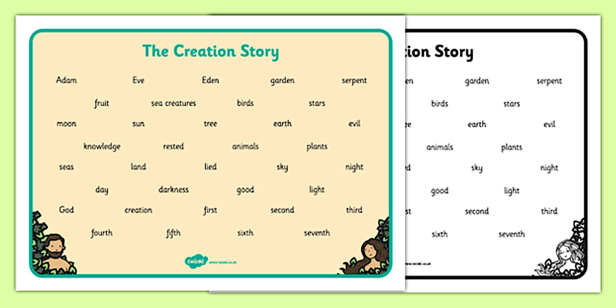 Cursive Adam and Eve Creation Story Word Mat (teacher made)