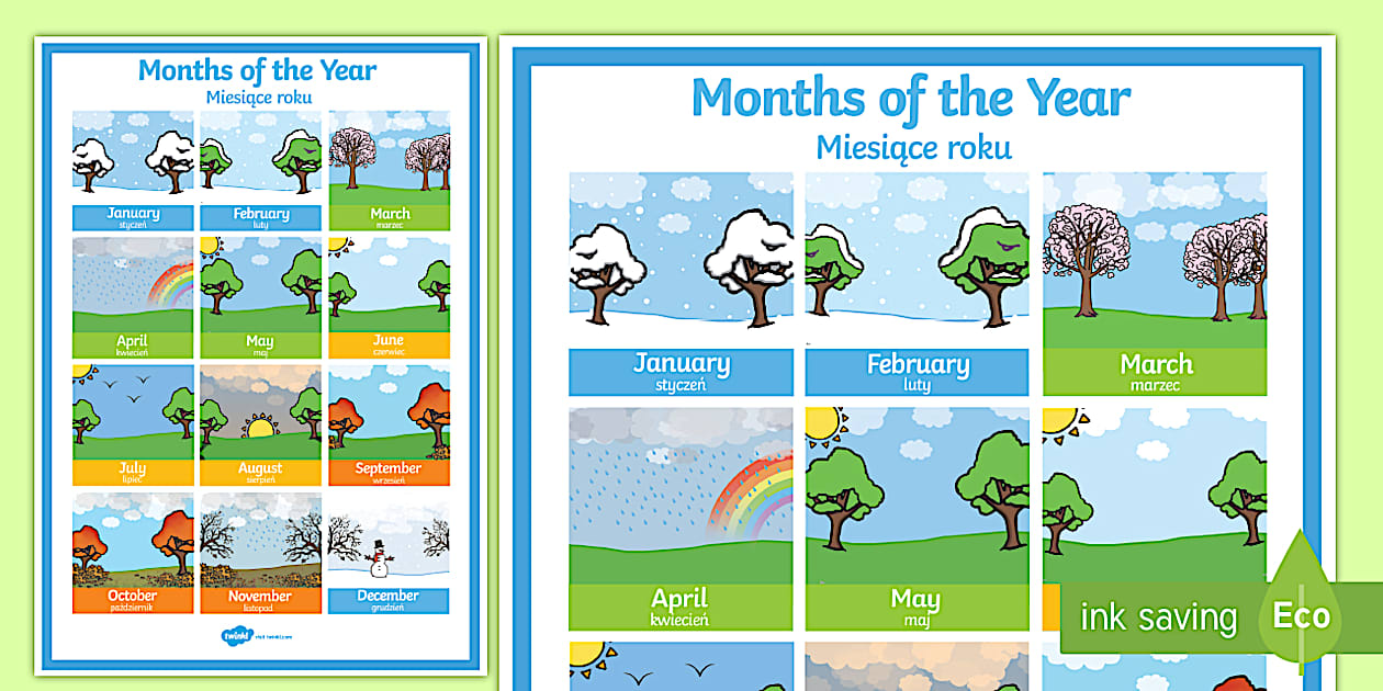 Months of the Year Poster English/Polish - Months of the Year Poster