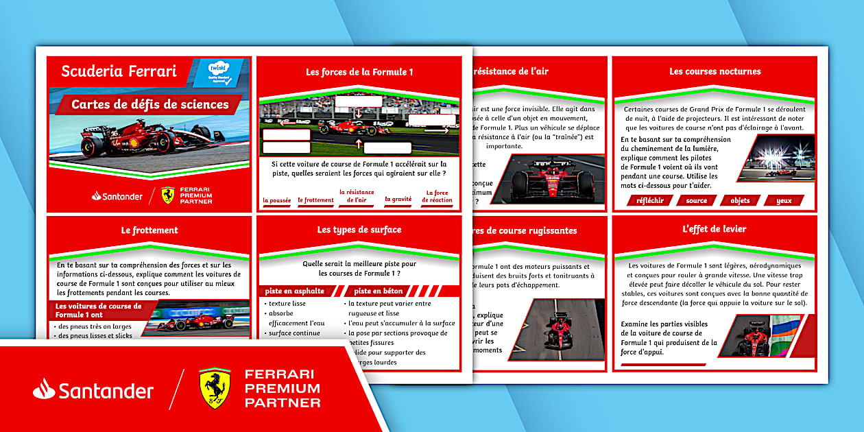 FREE! - Scuderia Ferrari F1: Science Challenge Cards Ages 9-11 French