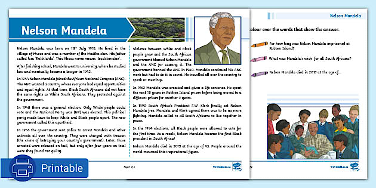 Nelson Mandela | Evidence In Text Activity | South Africa