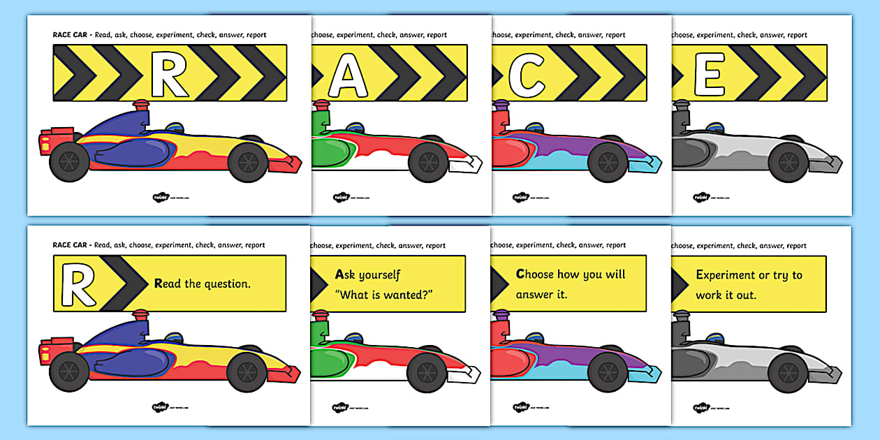 RACE CAR Problem Solving Display Posters - Twinkl