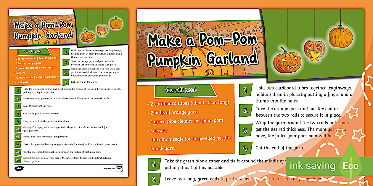 Make a Pom-Pom Pumpkin Garland - Twinkl