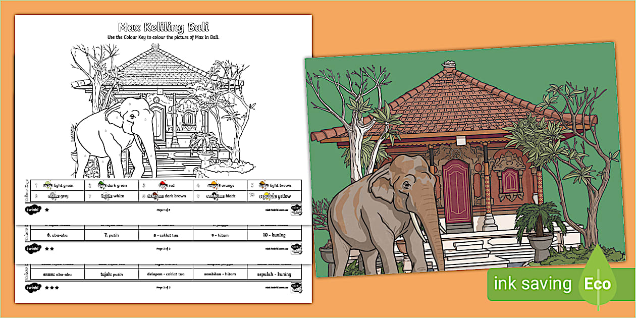 Max Keliling Bali Indonesian Colour by Numbers - Twinkl