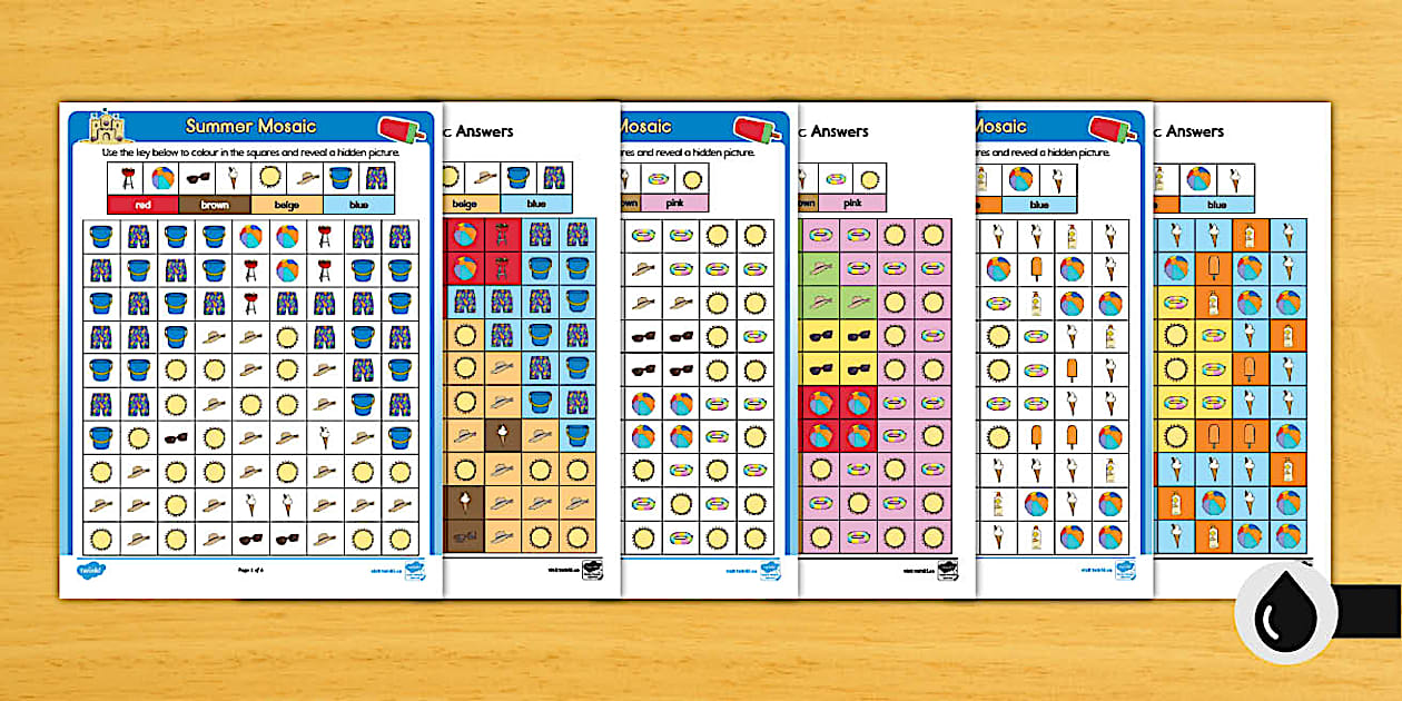 Summer Mosaics Coded Colouring Activity (teacher made)