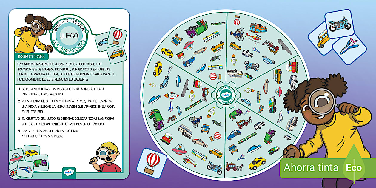 Juego: Busca y coloca - Los transportes