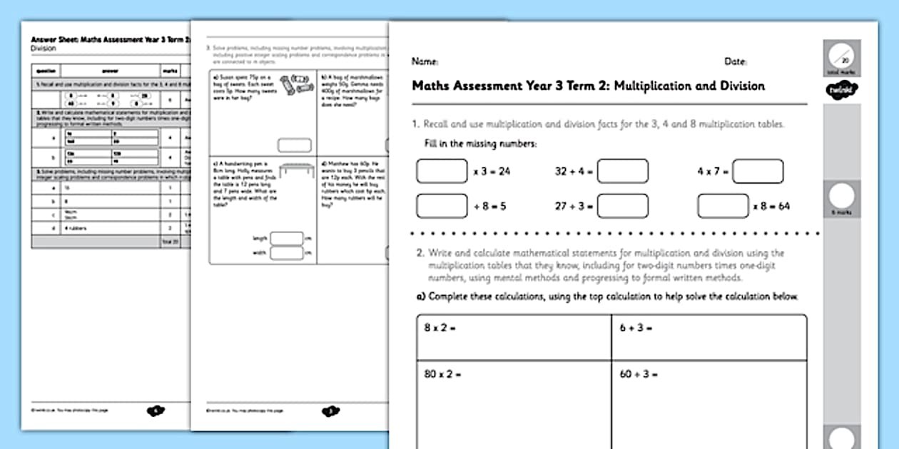 Grade 3 Maths Assessment: Multiplication and Division Term 2- grade 3 ...