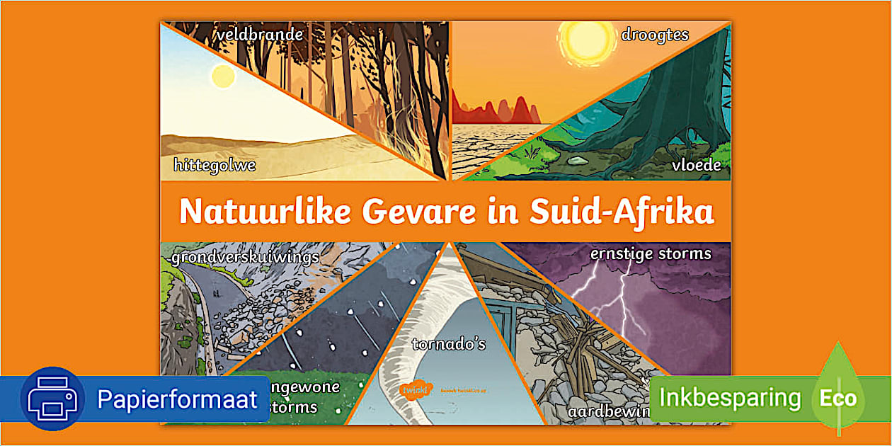 Natuurlike Gevare in Suid-Afrika Vertoonplakkaat - Twinkl