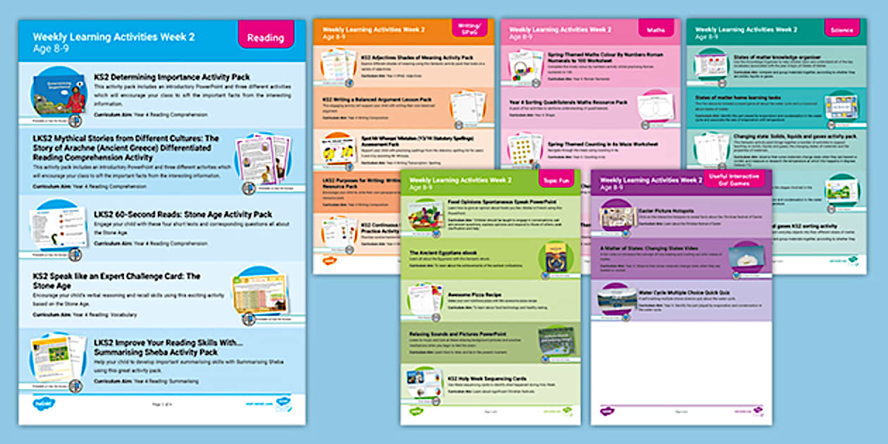Weekly Learning Activities Pack Week 2 Age 8-9 - Twinkl