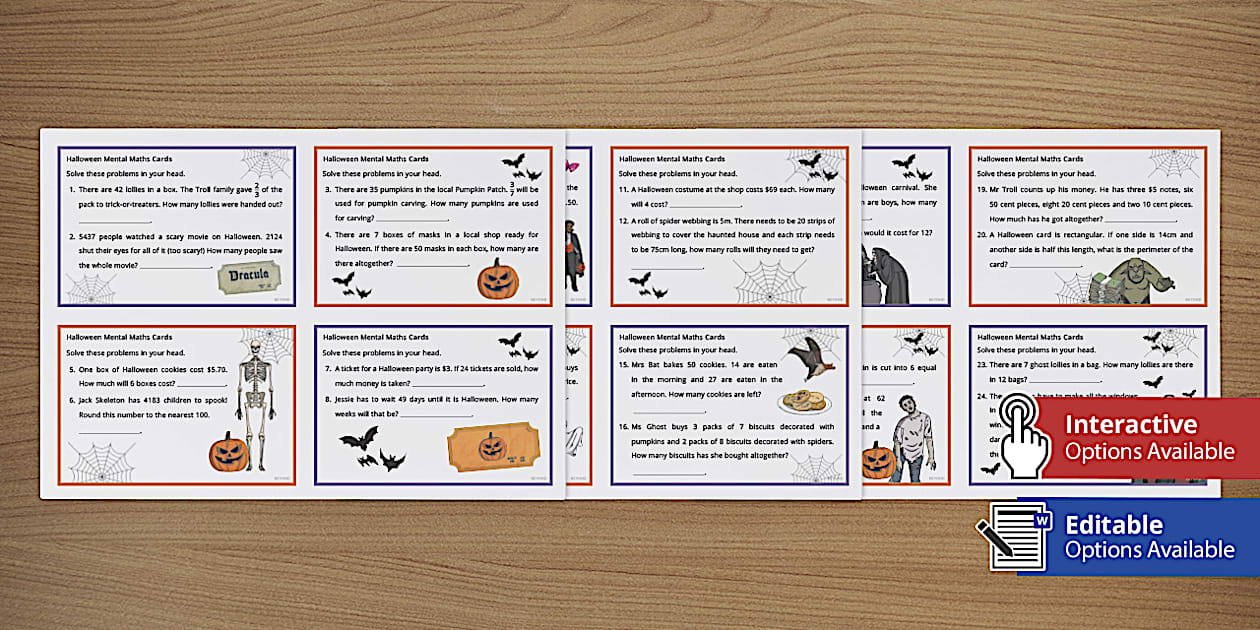 Halloween Mental Maths Cards (Teacher-Made) - Twinkl