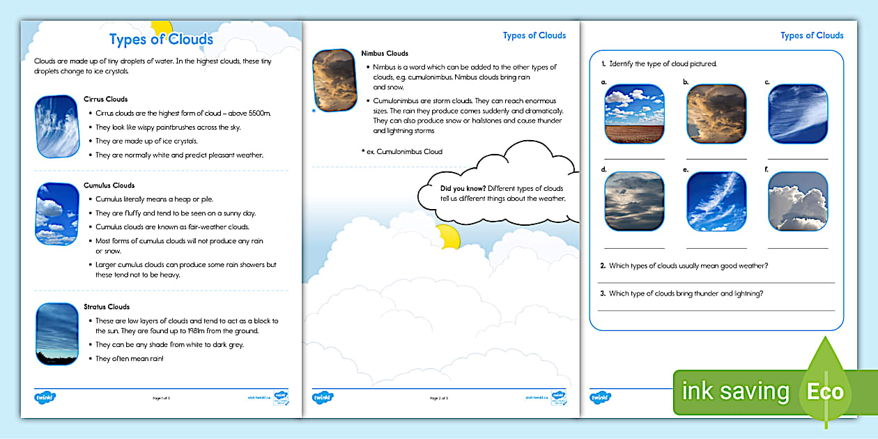 Identifying Clouds - Four Types of Clouds Worksheets