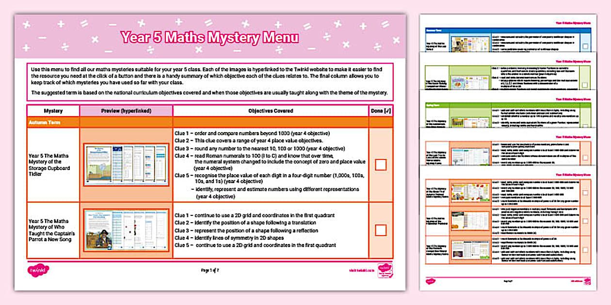 👉 Year 5 Maths Mystery Menu (teacher made) - Twinkl