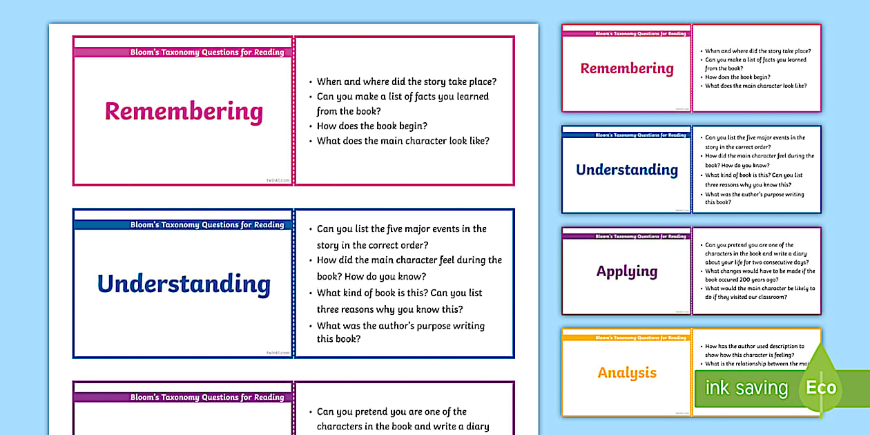 Lanyard-Sized Bloom's Taxonomy Reading Questions Cards