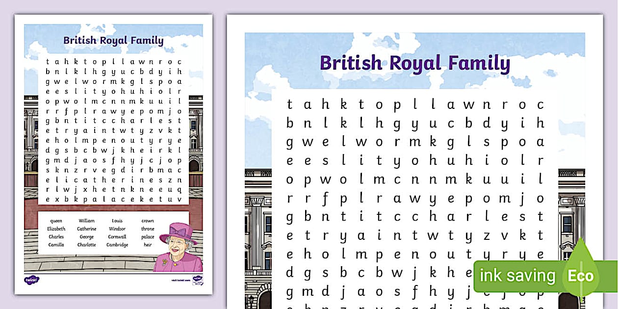 KS2 British Royal Family Word Search