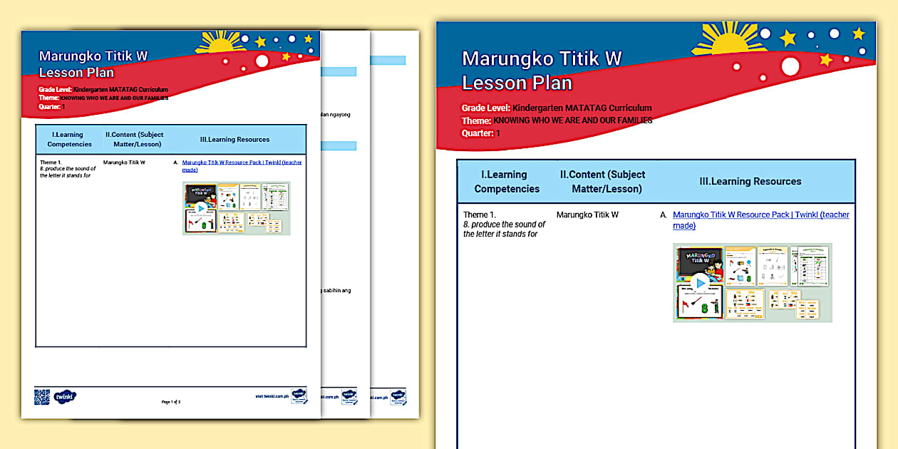 Marungko Titik W Lesson Plan | Philippines | Twinkl